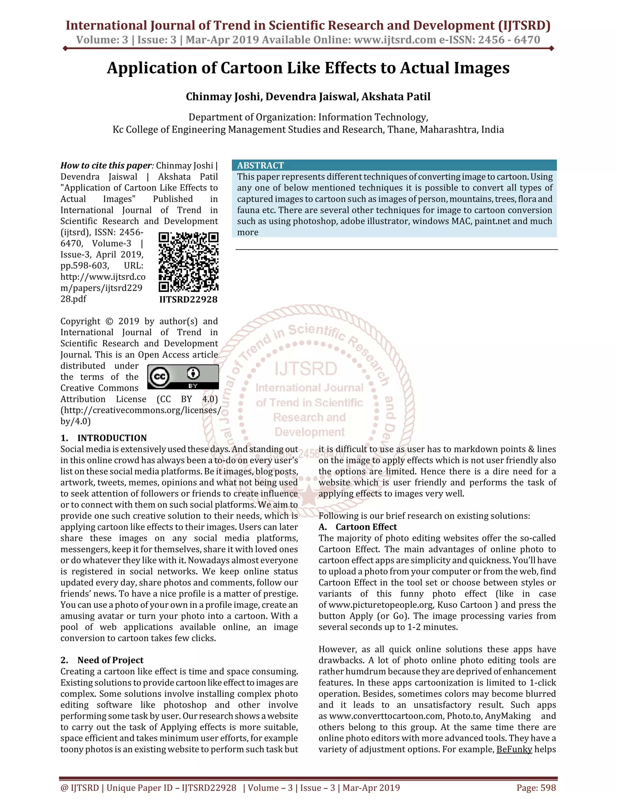 Application of Cartoon Like Effects to Actual Images | PDF