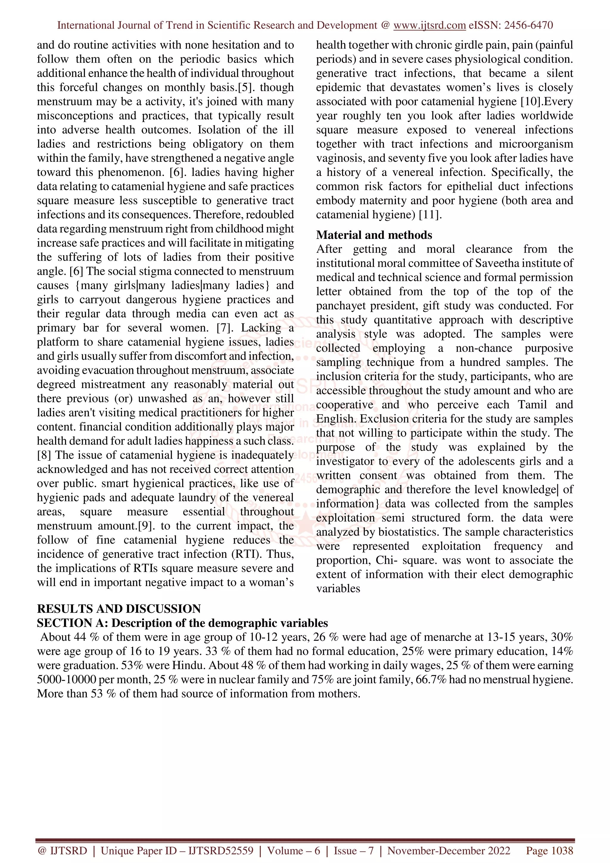 A Study to Assess the Knowledge and Practice of Mensural Hygiene among ...