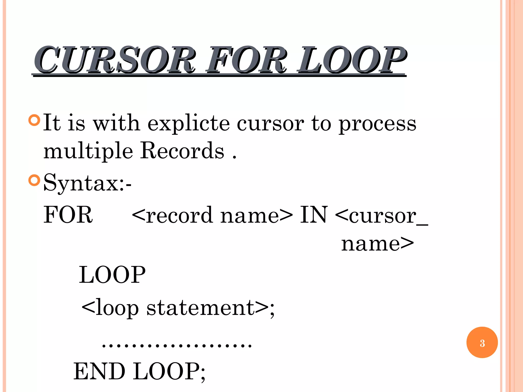 135 cursor for loop | PPT