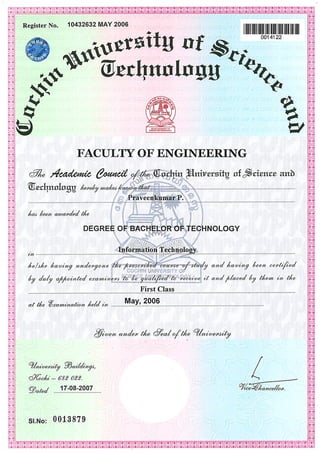 B.Tech Certificate | PDF
