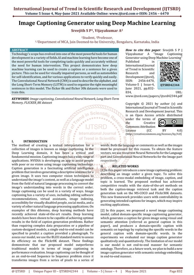 Image Captioning Generator using Deep Machine Learning | PDF