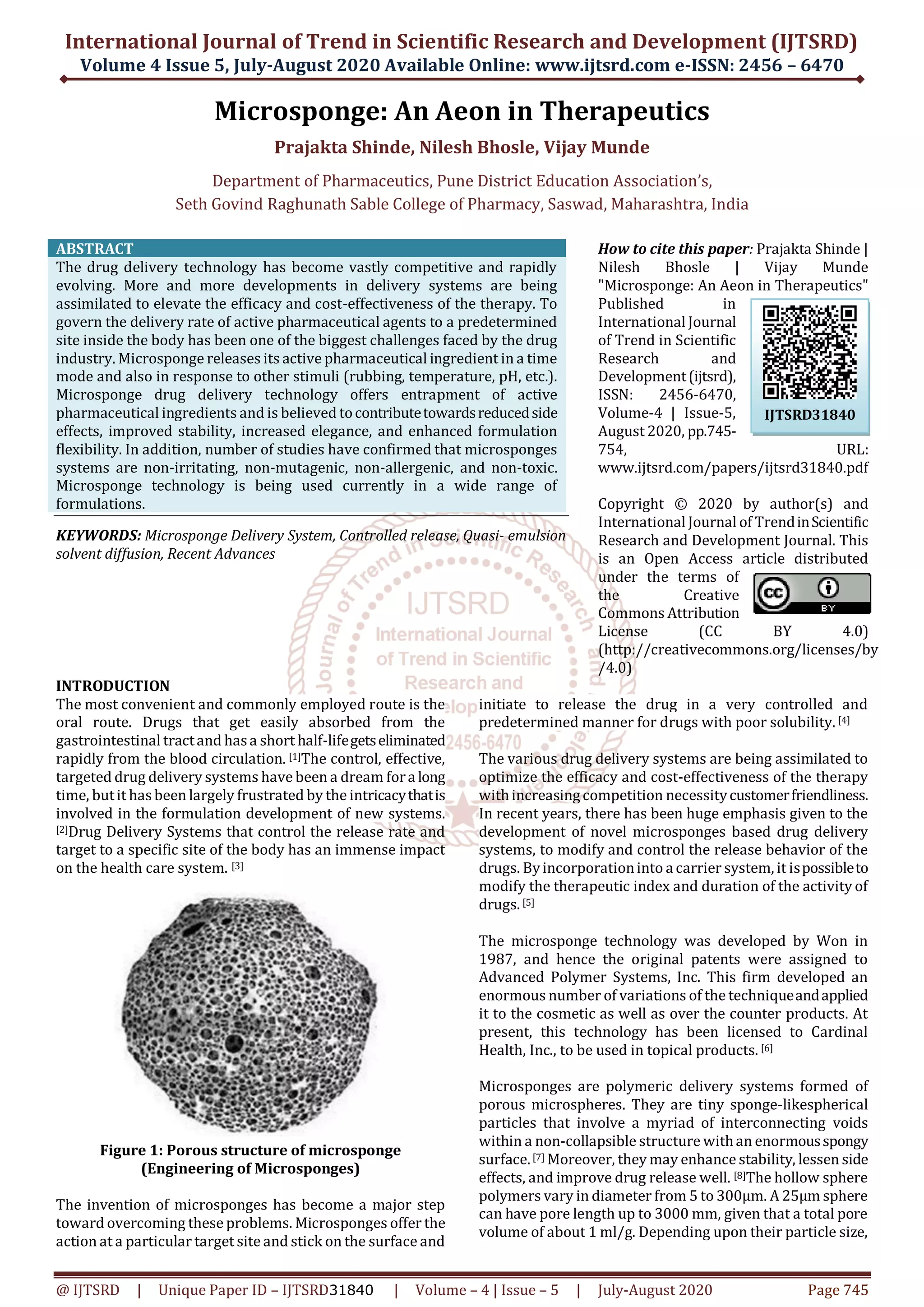 Microsponge An Aeon in Therapeutics | PDF