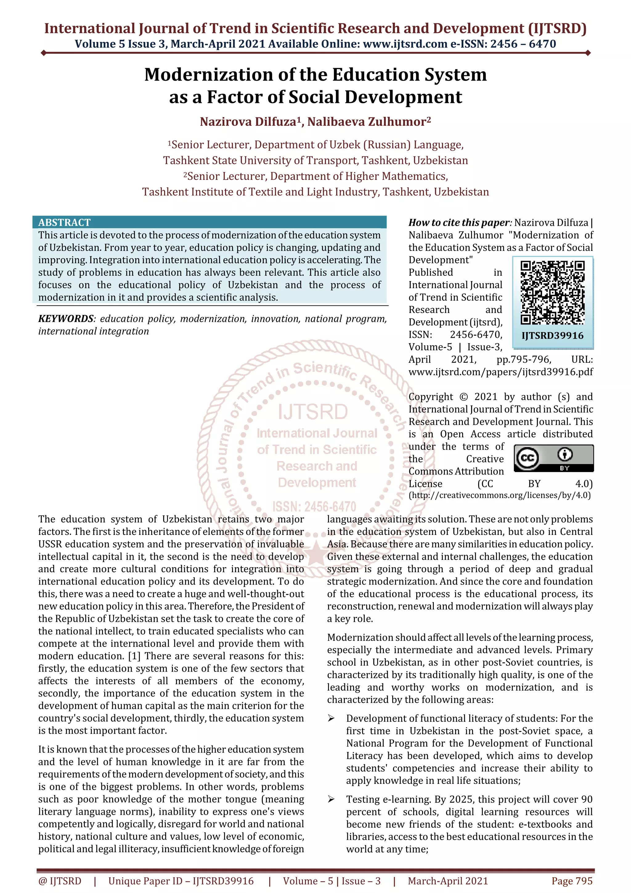 Modernization of the Education System as a Factor of Social Development ...