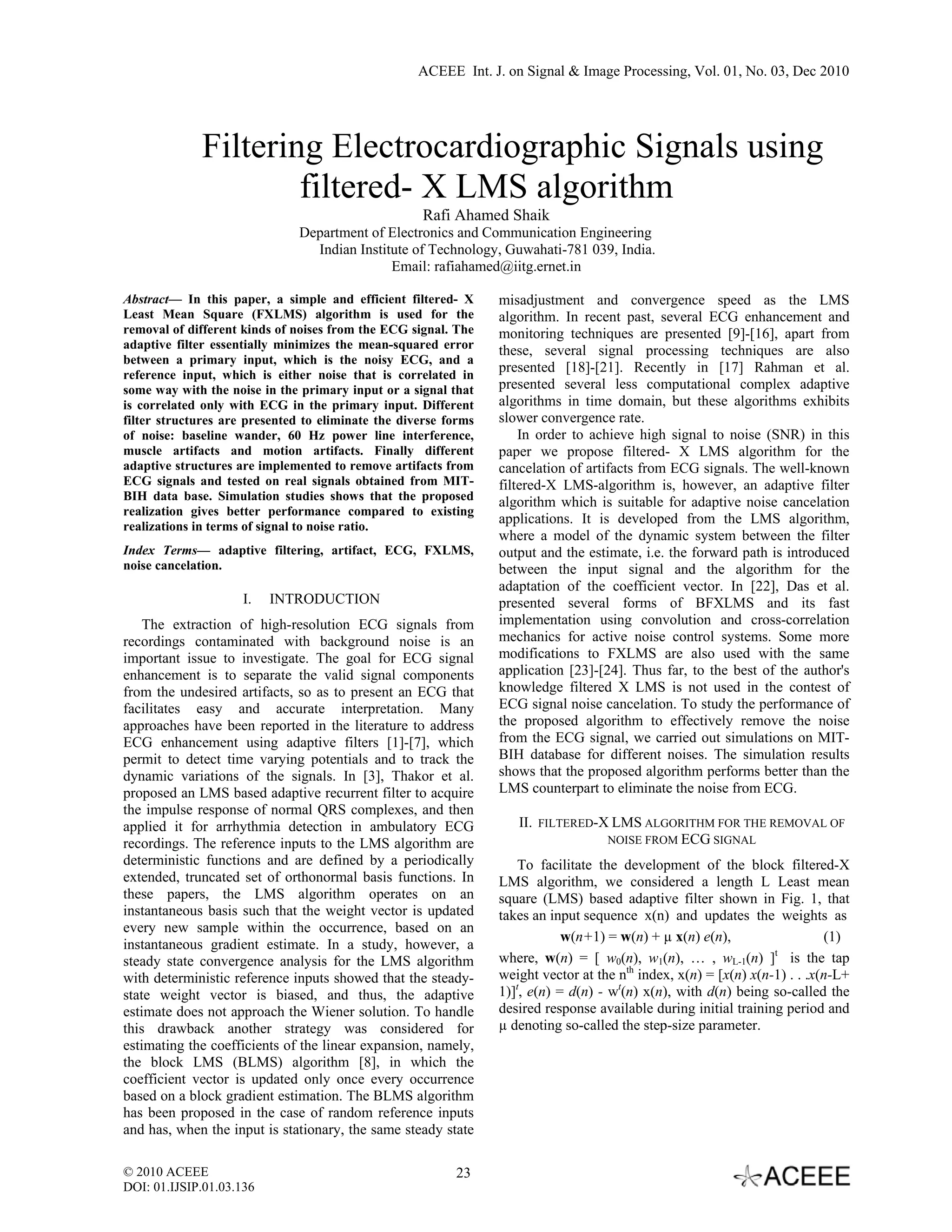 Filtering Electrocardiographic Signals using filtered- X LMS algorithm | PDF | Digital Audio ...