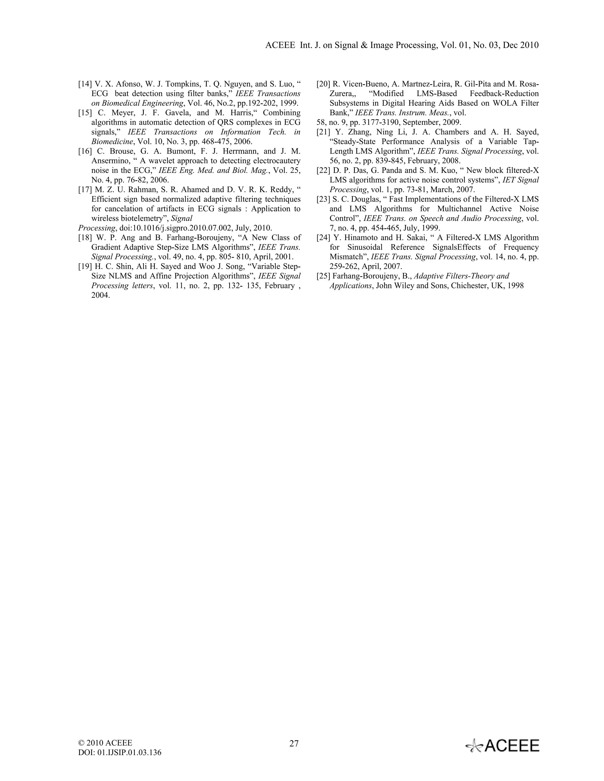 Filtering Electrocardiographic Signals Using Filtered X Lms Algorithm Pdf