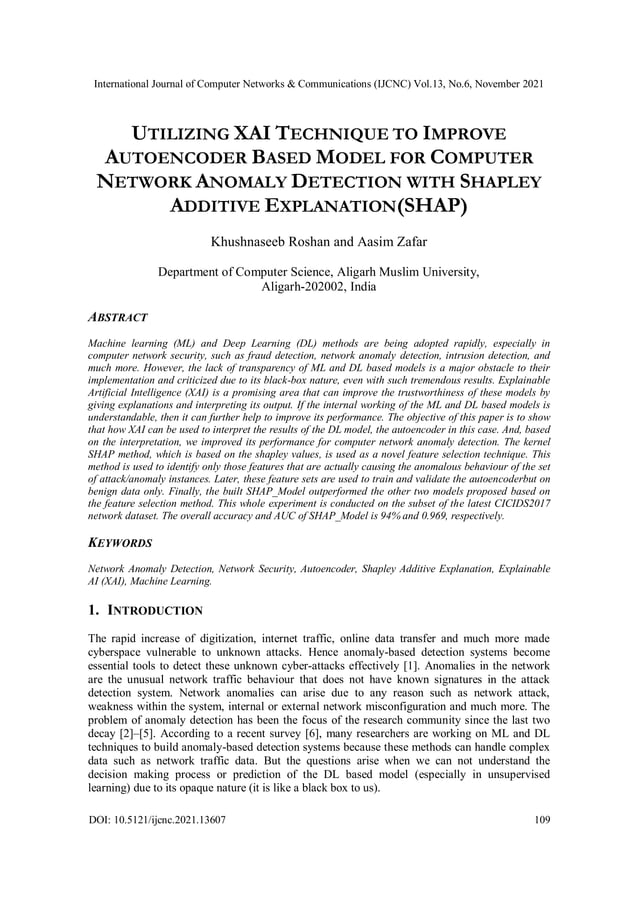 UTILIZING XAI TECHNIQUE TO IMPROVE AUTOENCODER BASED MODEL FOR COMPUTER NETWORK ANOMALY ...