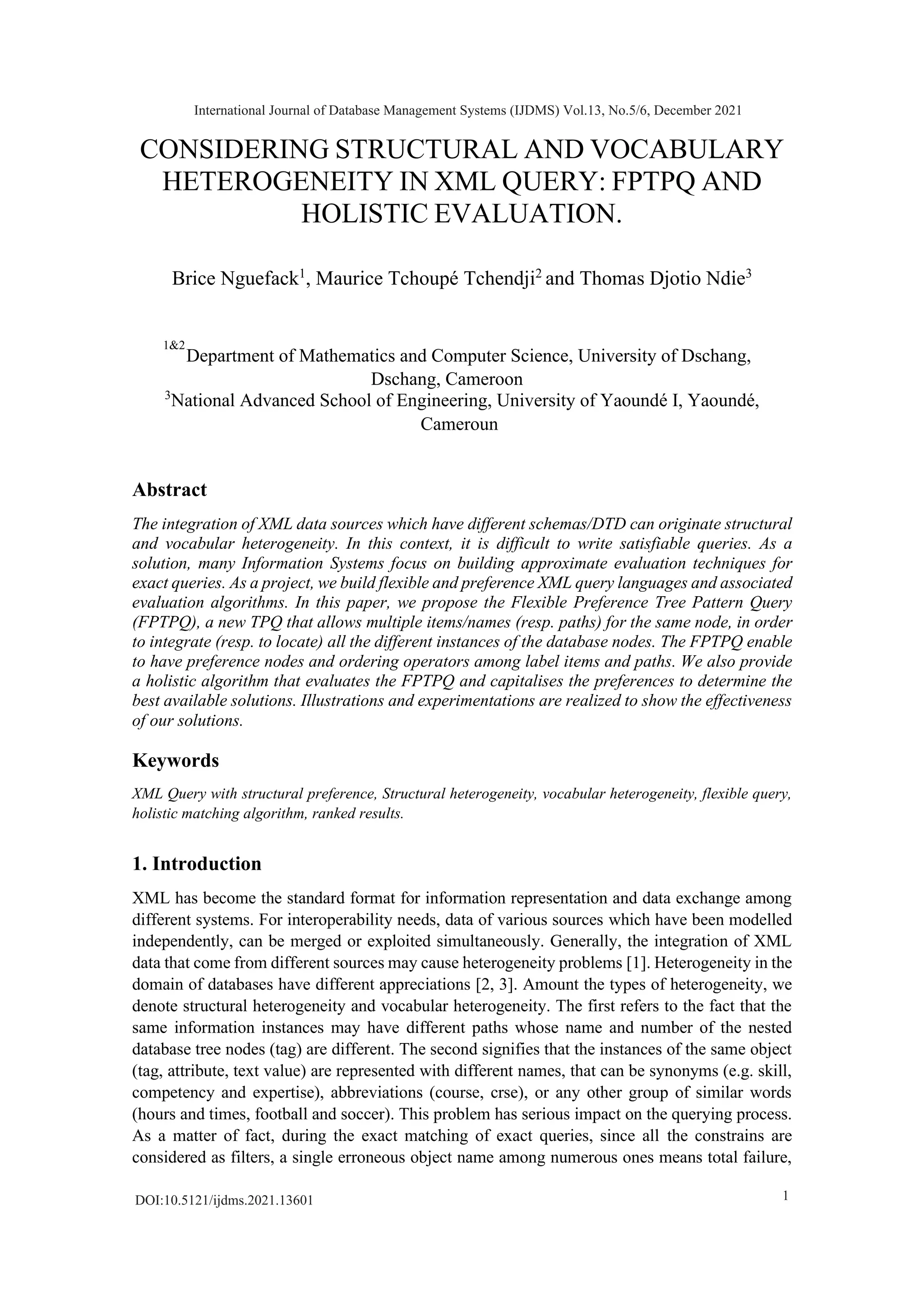 Considering Structural and Vocabulary Heterogeneity in XML Query: FPTPQ and Holistic Evaluation ...