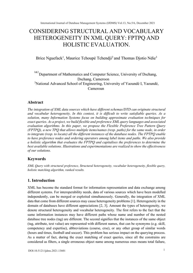 Considering Structural and Vocabulary Heterogeneity in XML Query: FPTPQ and Holistic Evaluation ...