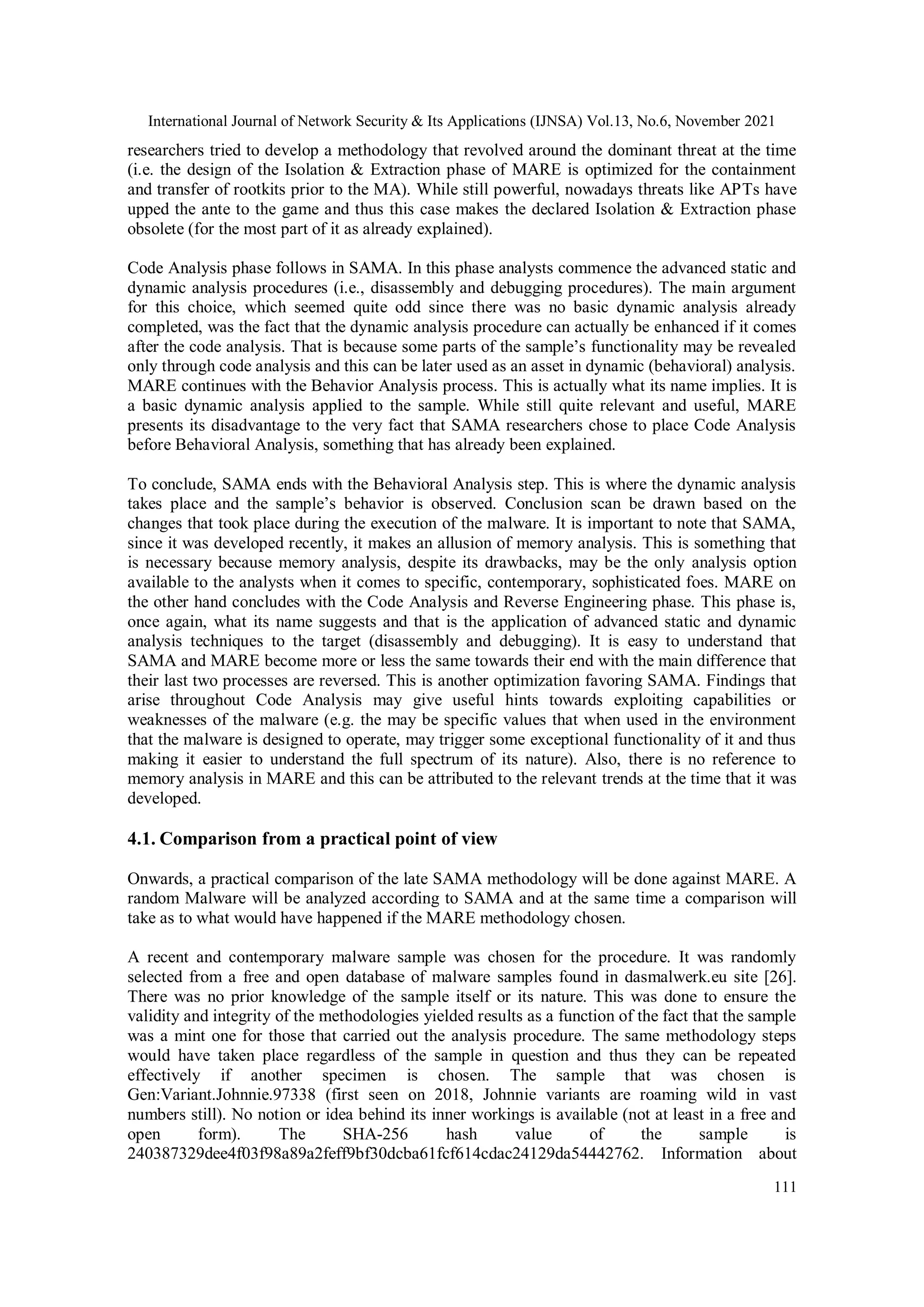 COMPARATIVE REVIEW OF MALWARE ANALYSIS METHODOLOGIES | PDF