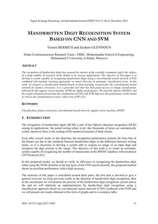 Handwritten Digit Recognition System based on CNN and SVM | PDF