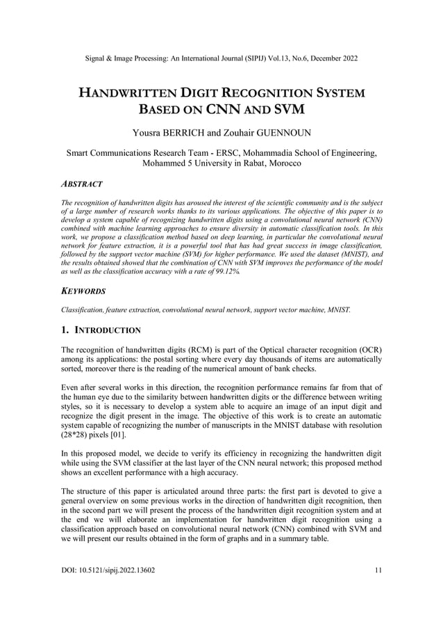 Handwritten Digit Recognition System based on CNN and SVM | PDF