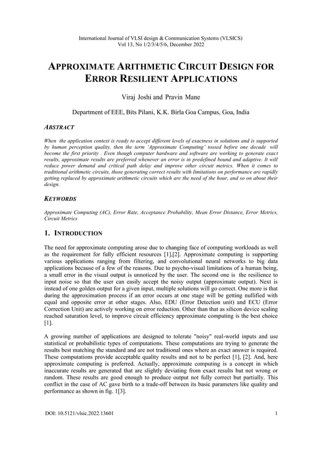 APPROXIMATE ARITHMETIC CIRCUIT DESIGN FOR ERROR RESILIENT APPLICATIONS ...