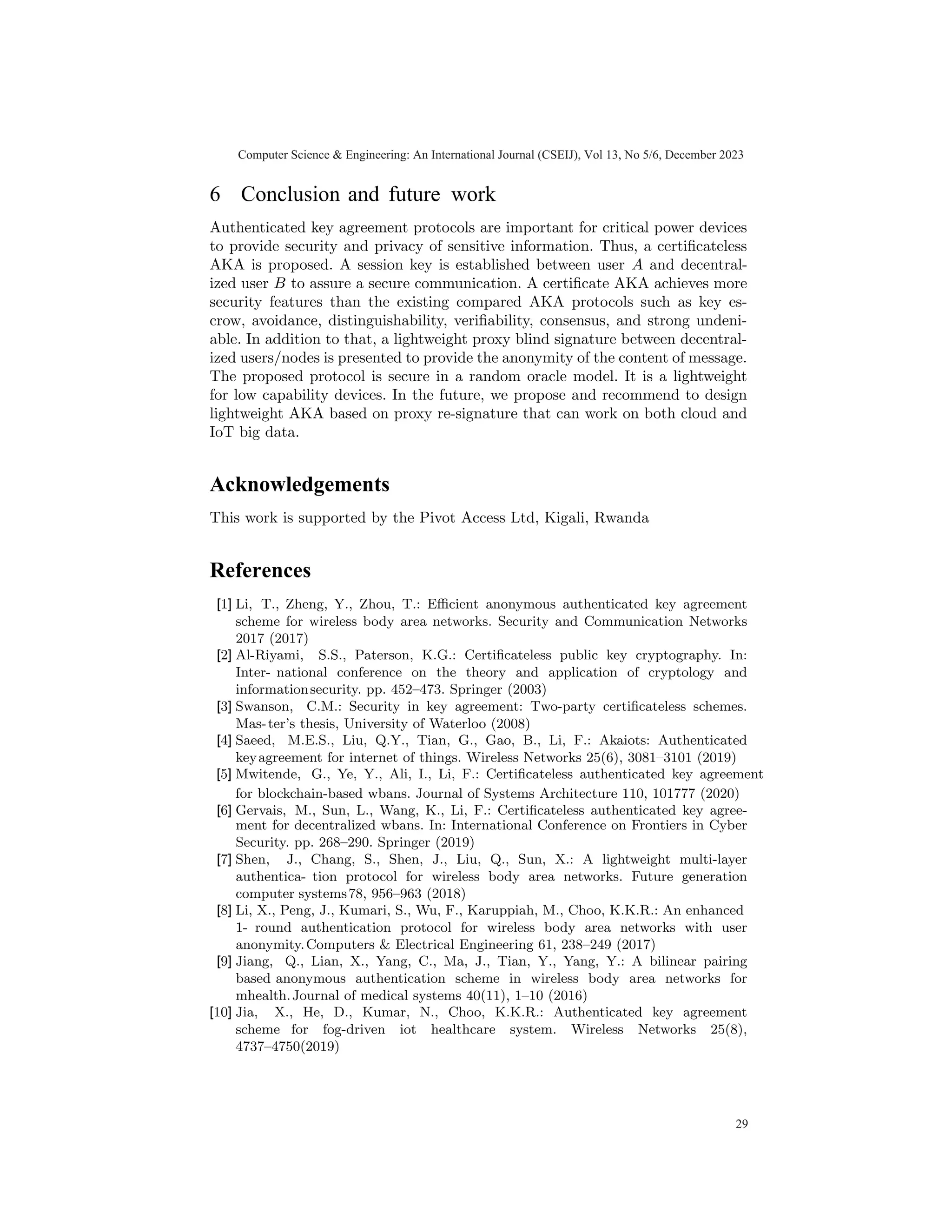 Lightweight Certificateless Authenticated Key Agreement Protocol | PDF