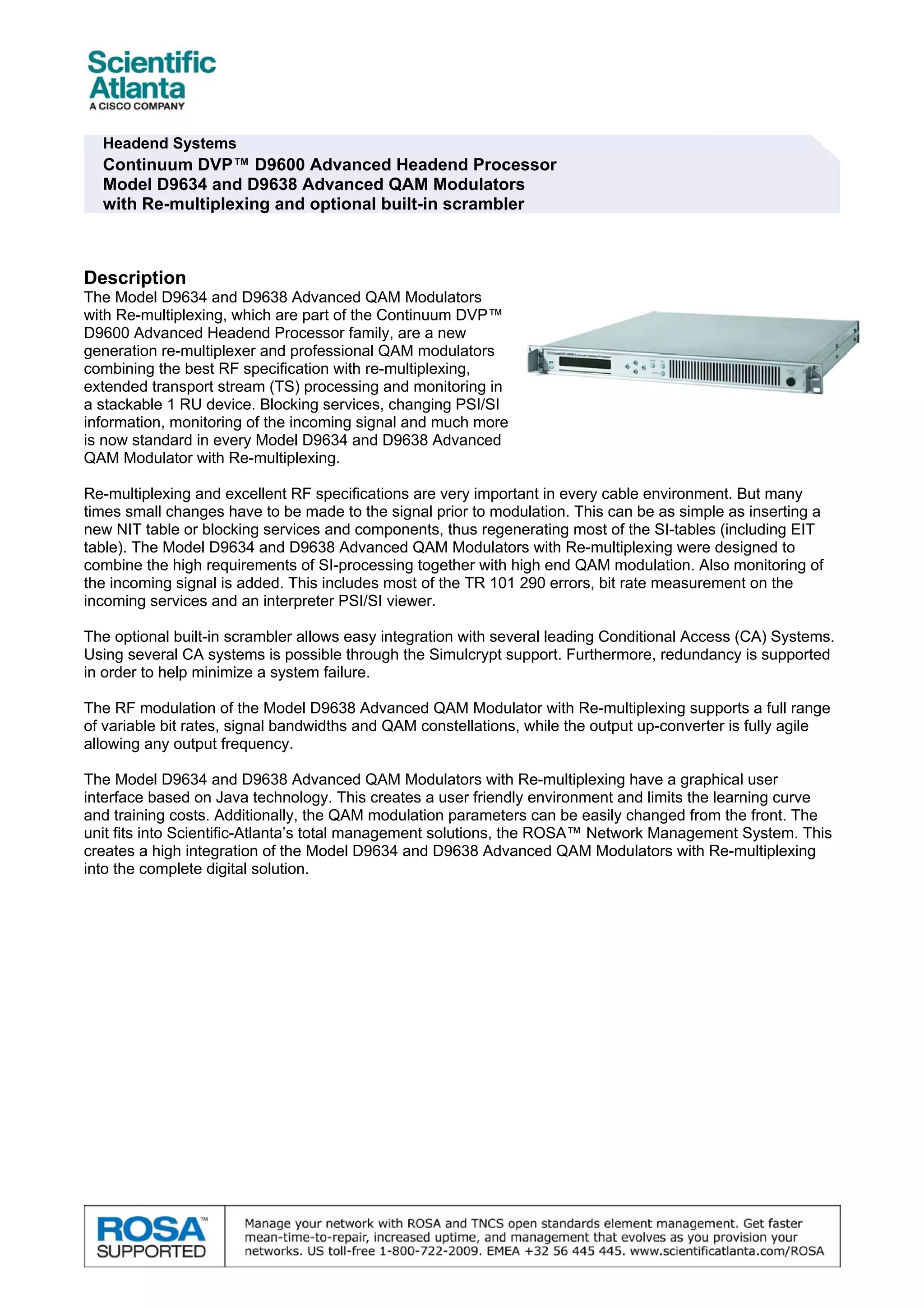 D9600 advanced headend processor | PDF