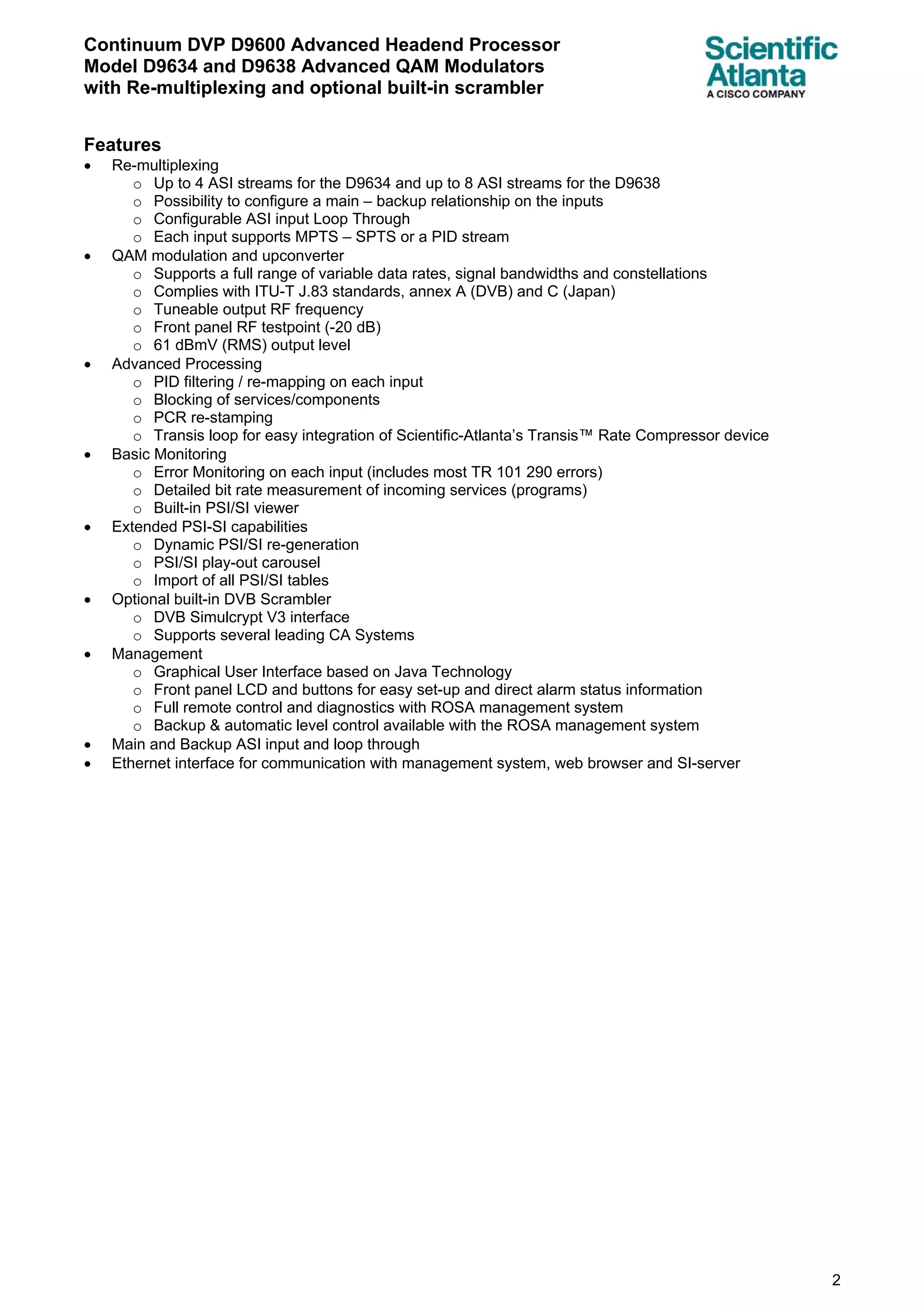 D9600 advanced headend processor | PDF
