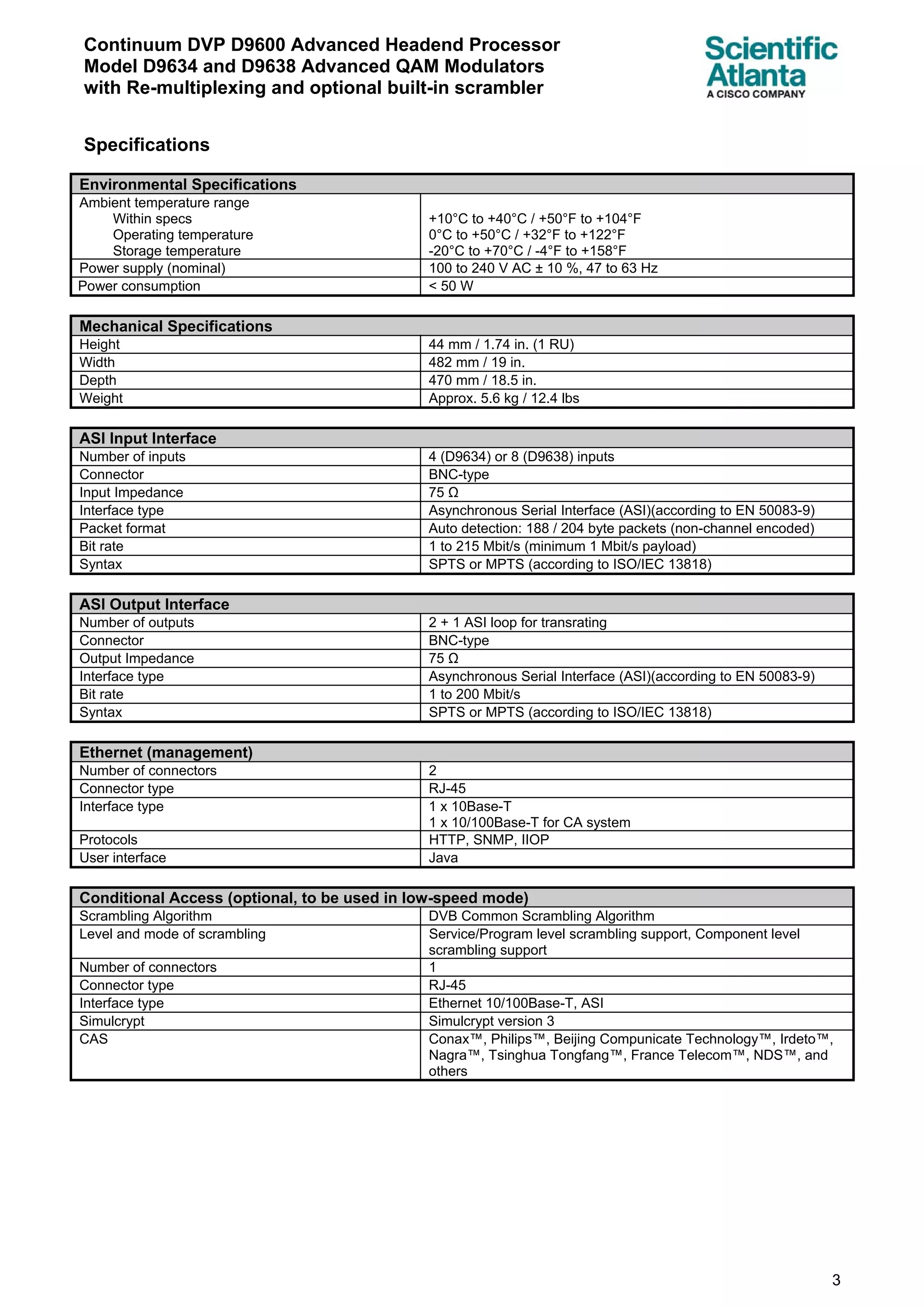 D9600 advanced headend processor | PDF