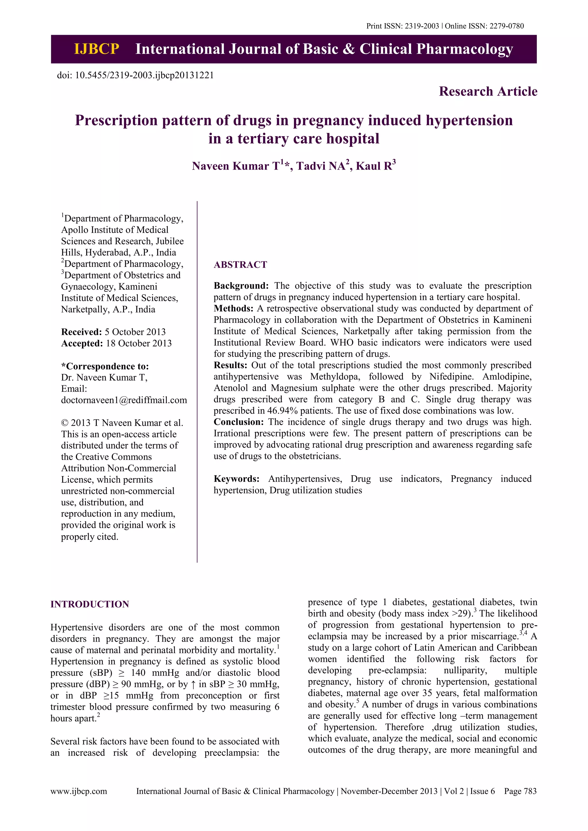 Prescription pattern of drugs in pregnancy induced hypertension in a ...