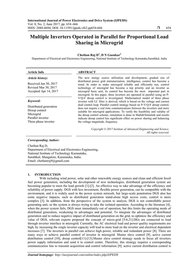 Multiple Inverters Operated in Parallel for Proportional Load Sharing in Microgrid | PDF