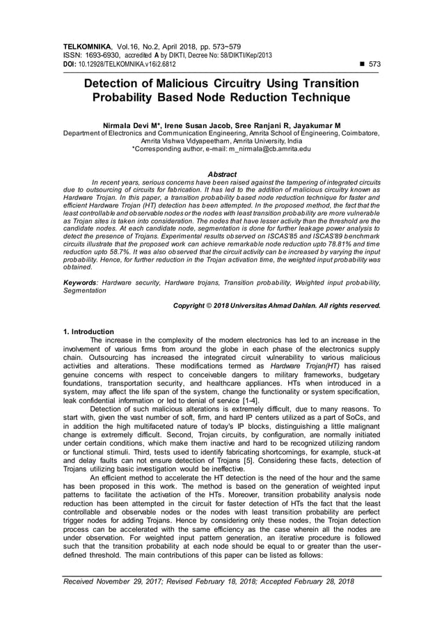 Detection of Malicious Circuitry Using Transition Probability Based ...