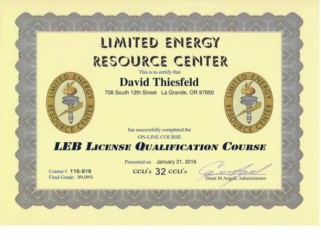 LEB License Qualification Course - 32 CEUsLimited Energy Resource ...