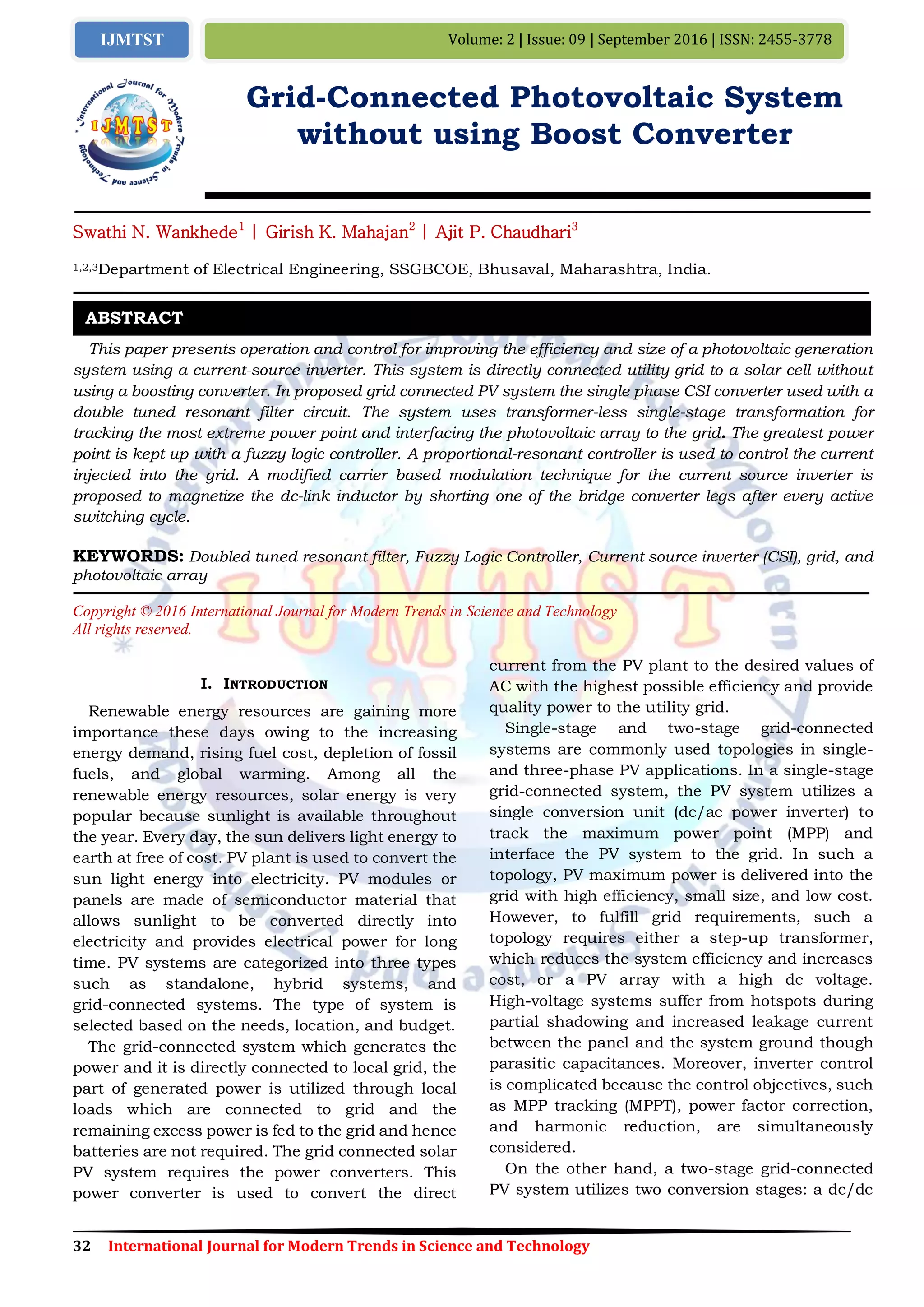 Grid-Connected Photovoltaic System without using Boost Converter | PDF