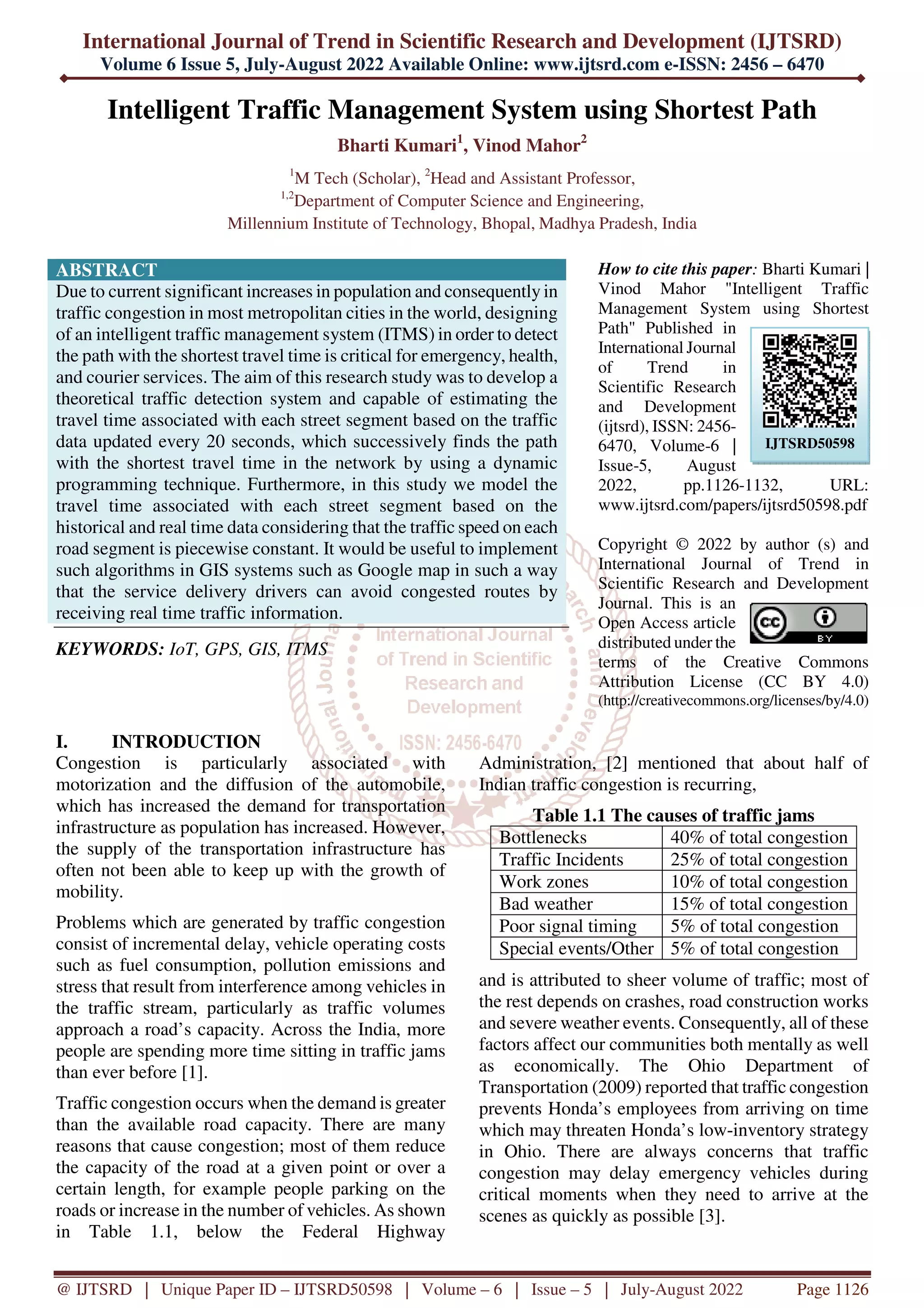 Intelligent Traffic Management System using Shortest Path | PDF | Auto ...