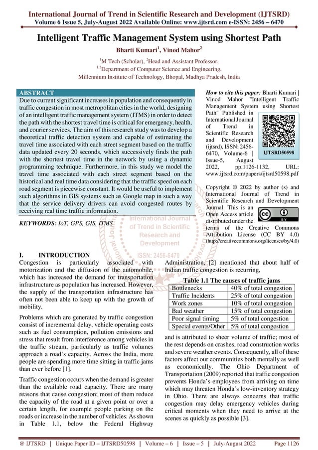 Intelligent Traffic Management System using Shortest Path | PDF | Auto ...