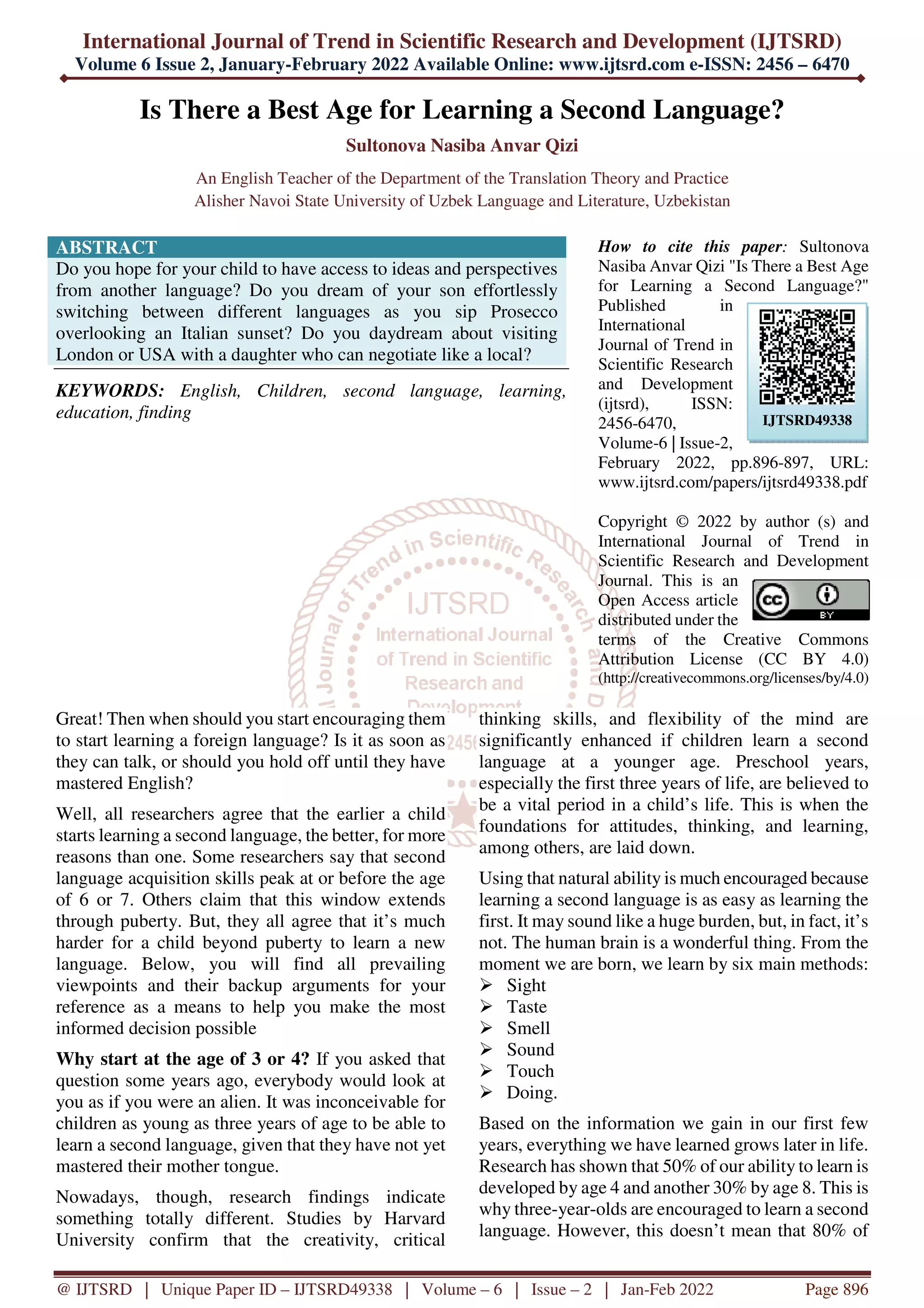 Is There a Best Age for Learning a Second Language | PDF