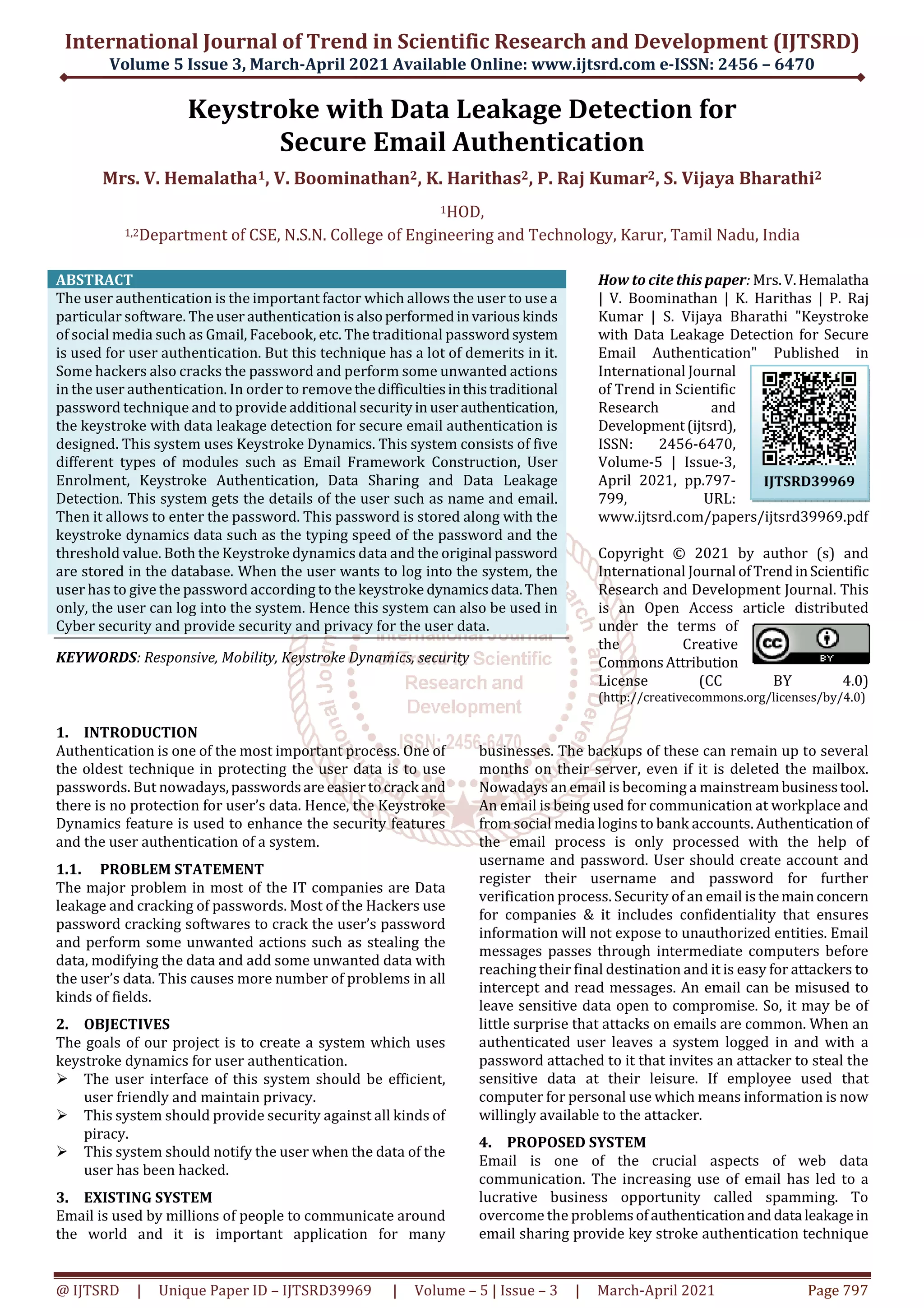 Keystroke With Data Leakage Detection For Secure Email Authentication Pdf