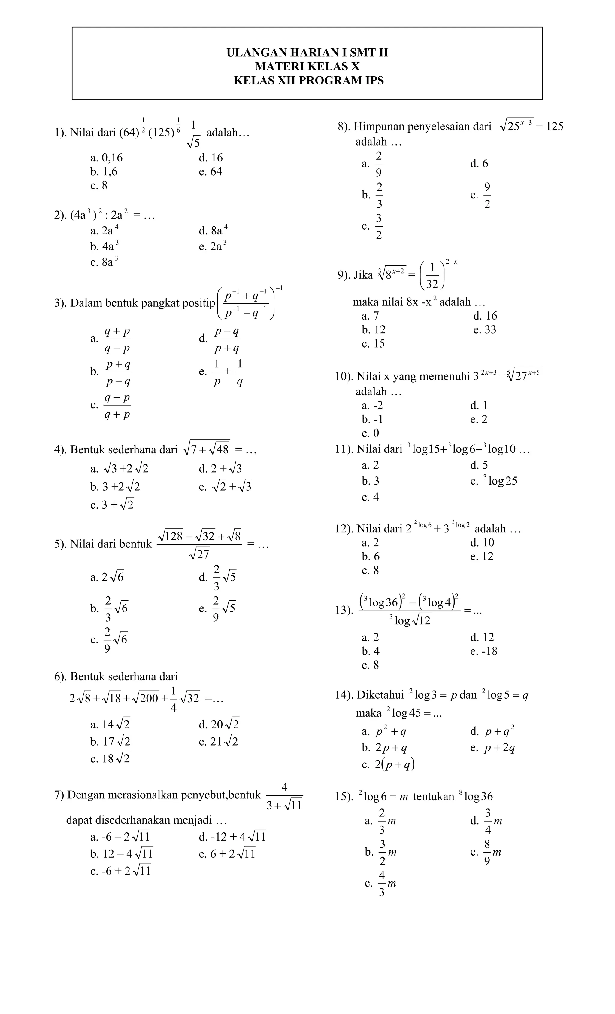 13736556 kumpulan-soal-matematika-kelas-x-5-tipe | PDF