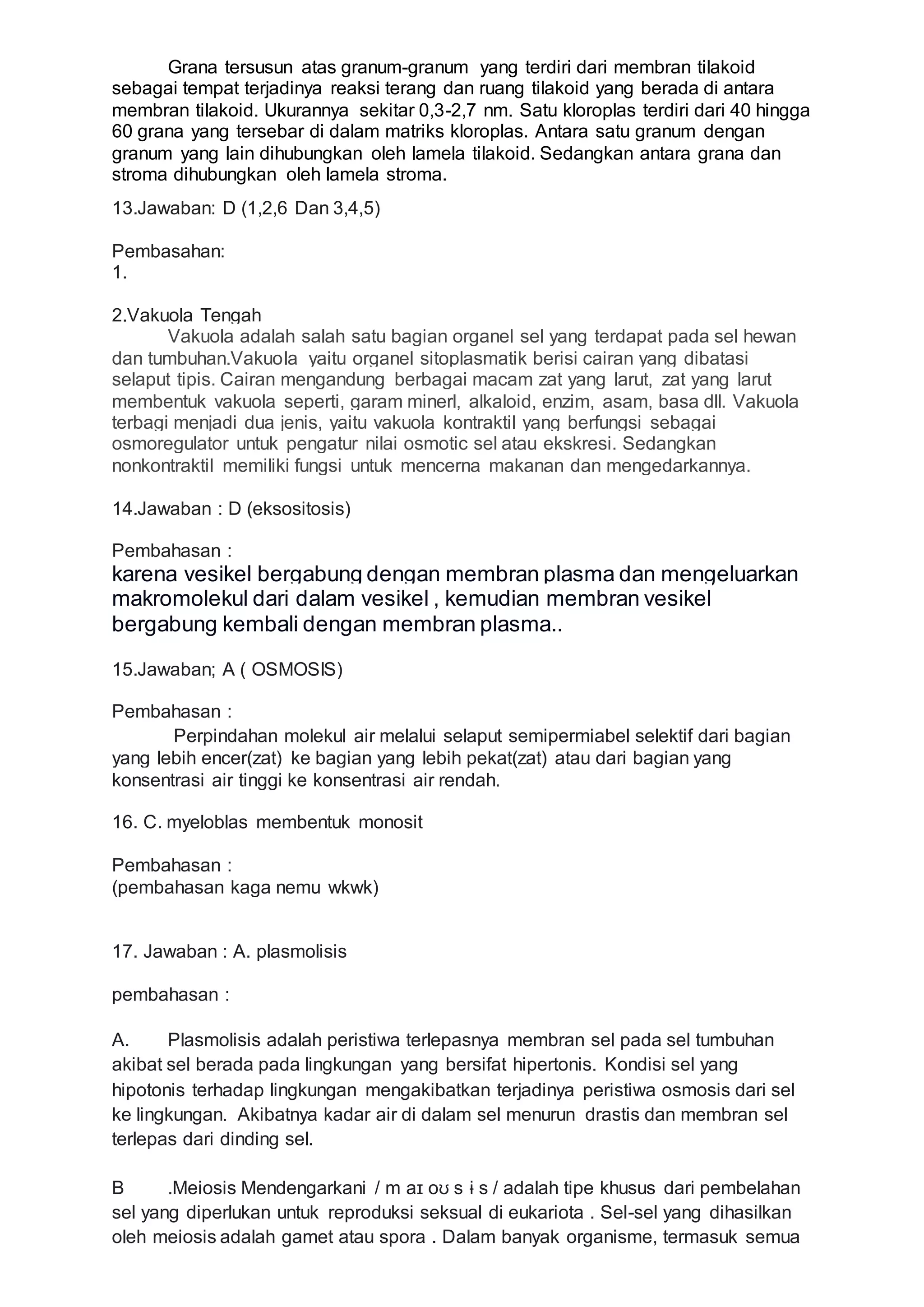 Soal Uji Kompetensi Sel Hewan Dan Tumbuhan | PDF