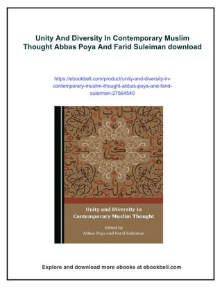 Unity And Diversity In Contemporary Muslim Thought Abbas Poya And Farid ...