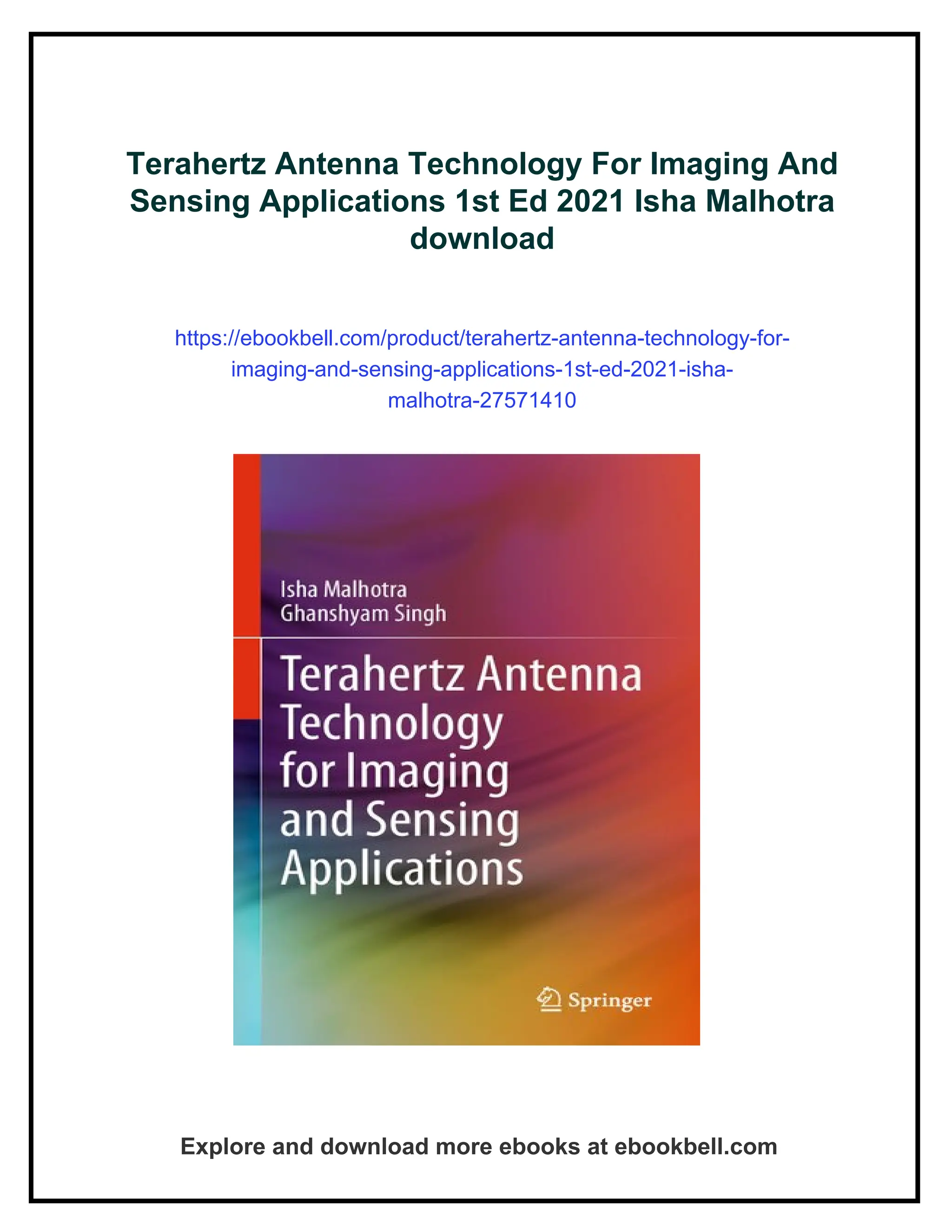 Terahertz Antenna Technology For Imaging And Sensing Applications 1st ...
