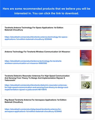 Terahertz Antenna Technology For Imaging And Sensing Applications 1st ...