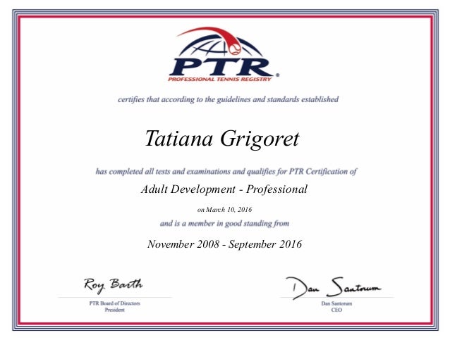 Tatianas PTR Certificate
