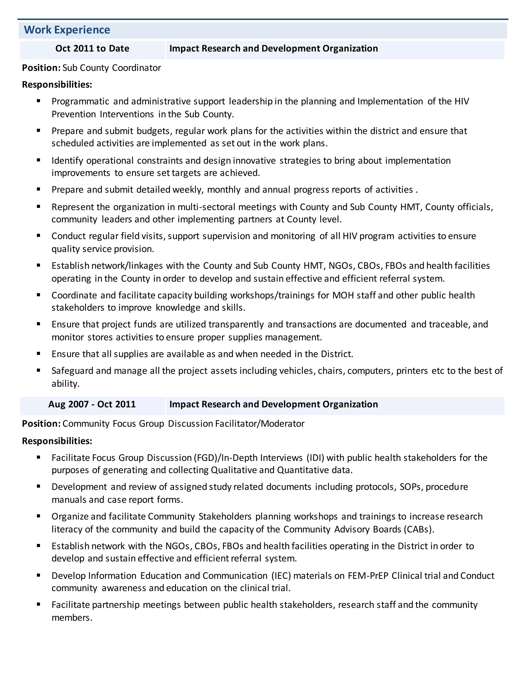 David Odhiambo Ochola CV | DOCX