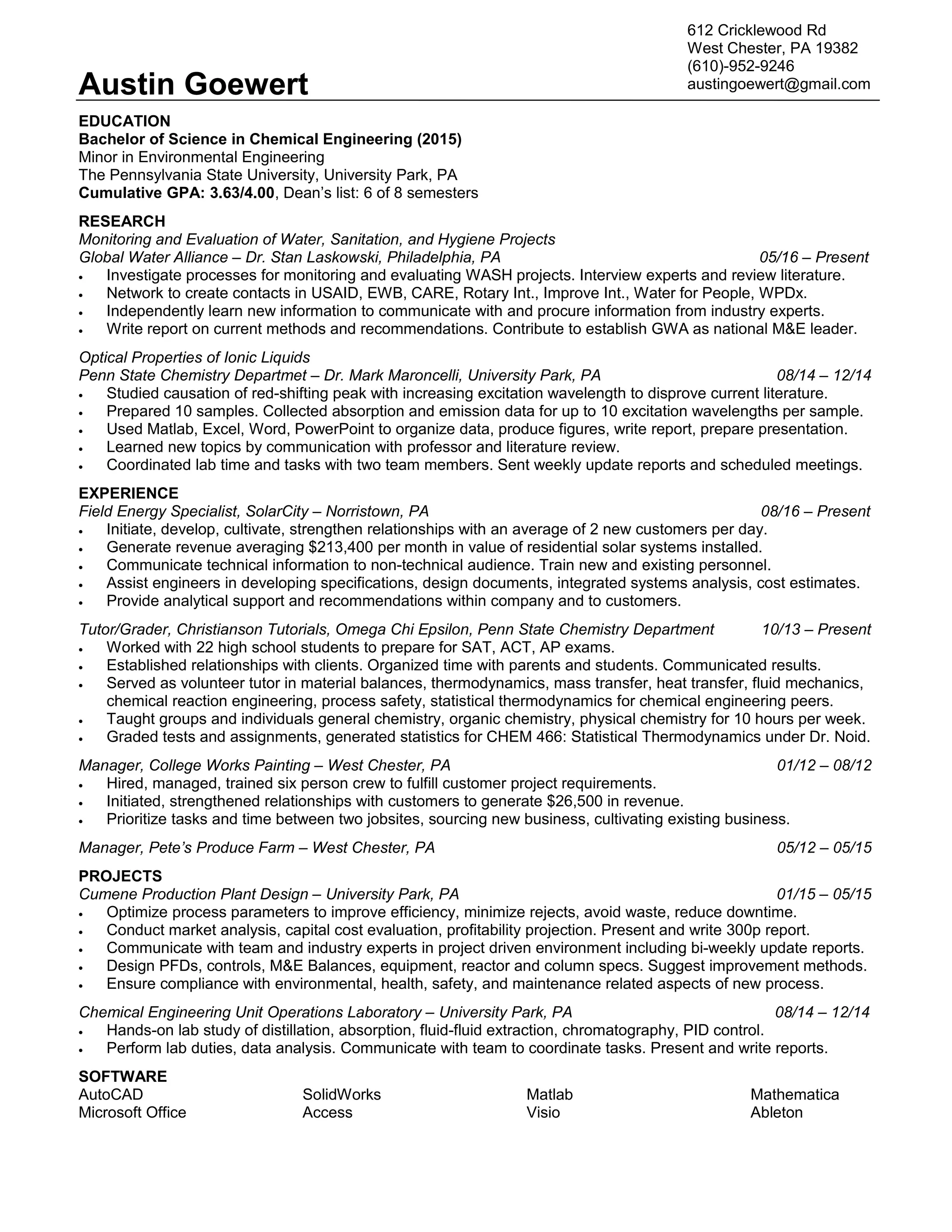 Austin Goewert Chemical Engineer | DOC