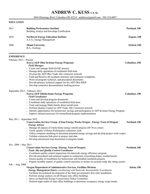 Andy Kuss - Resume | PDF