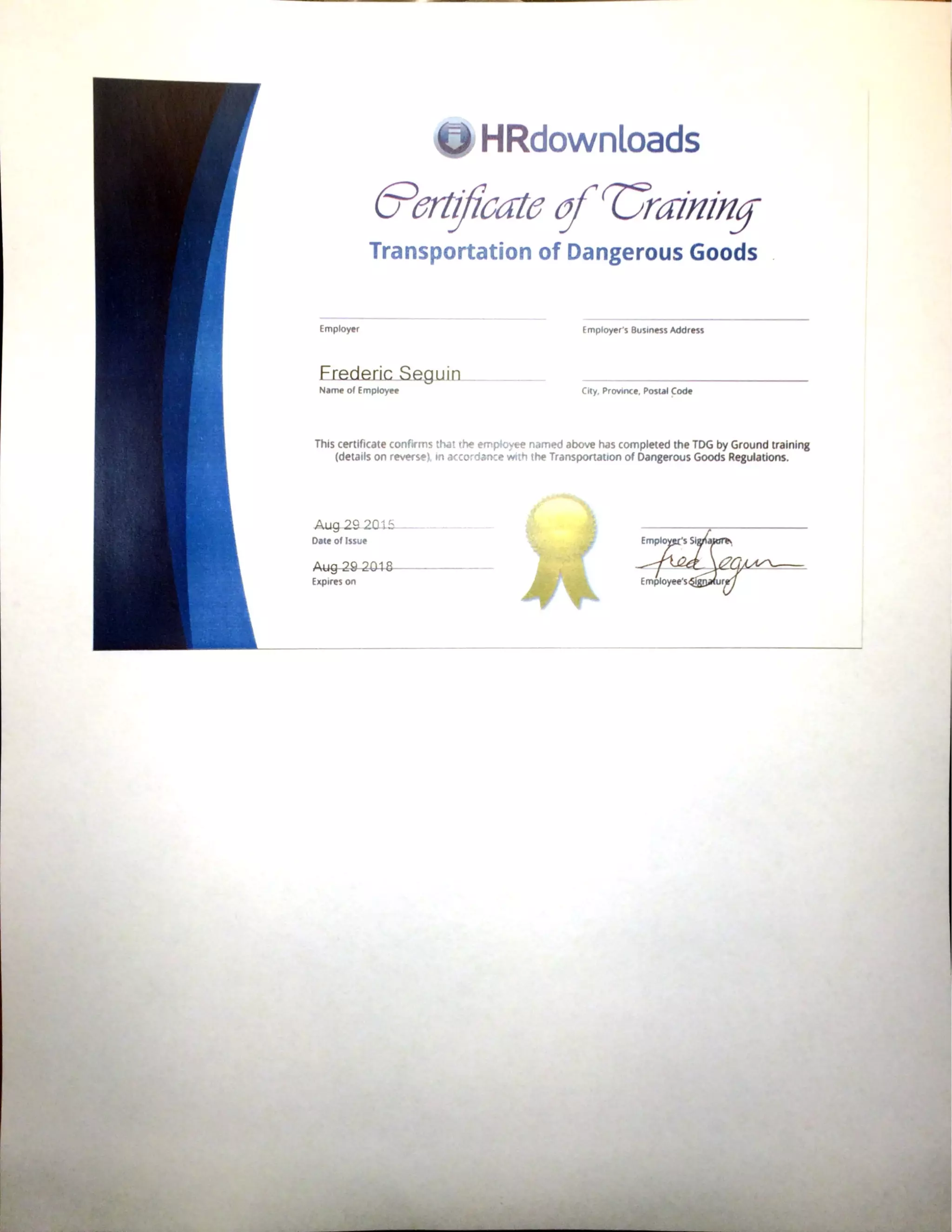 Transportation of Dangerous Goods Certificate | PDF | Chemistry | Science