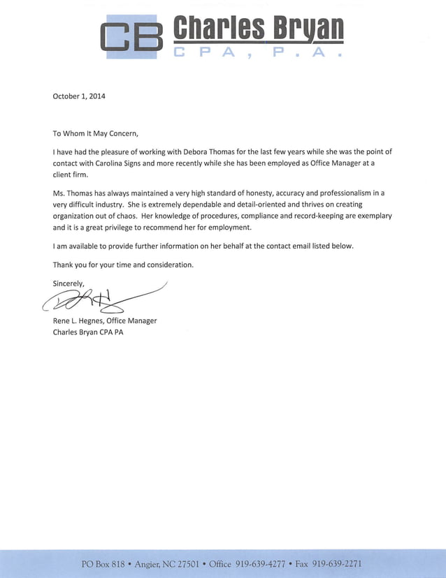 Letter of Reference - Charles Bryan CPA | PDF