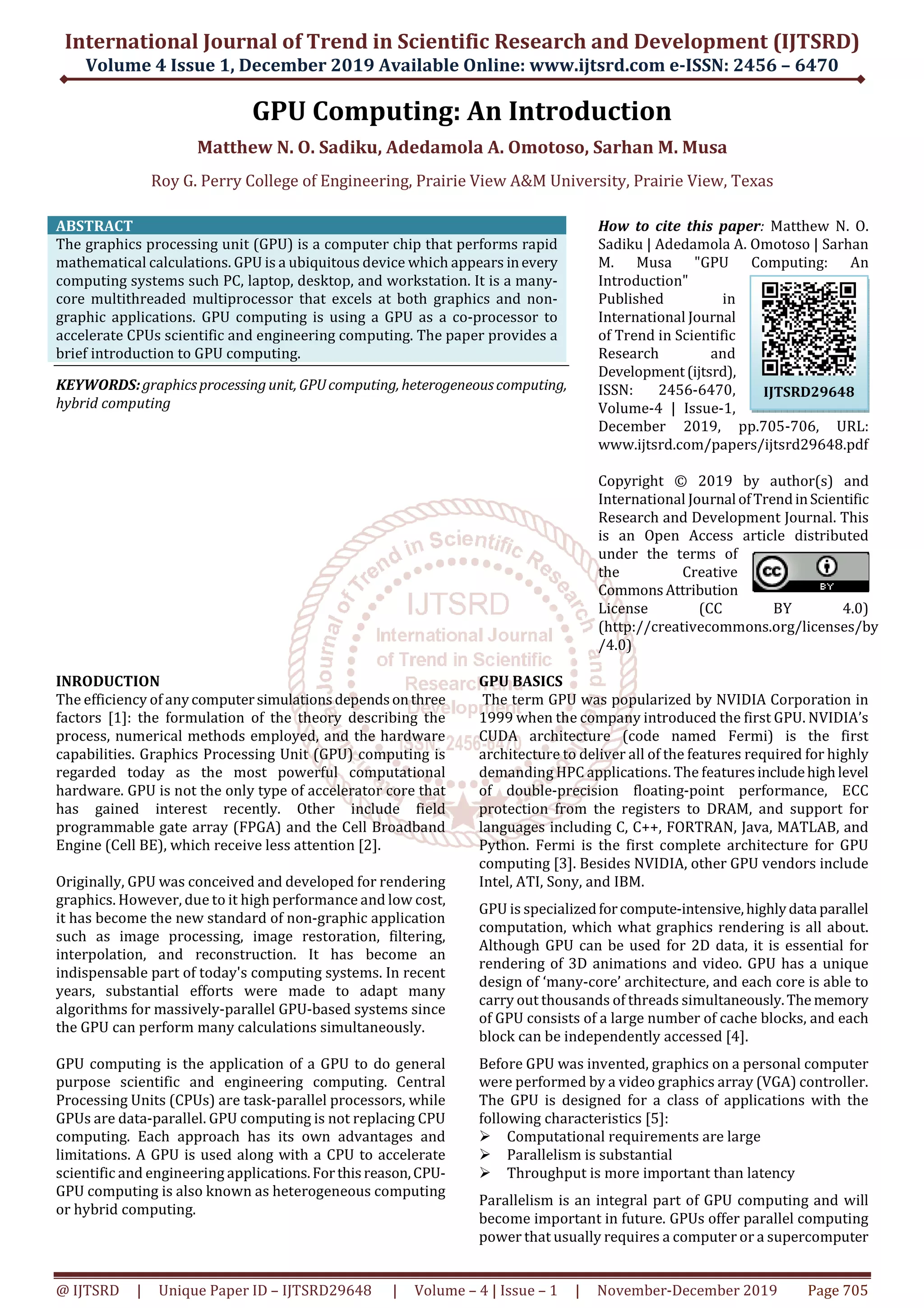 GPU Computing: An Introduction | PDF