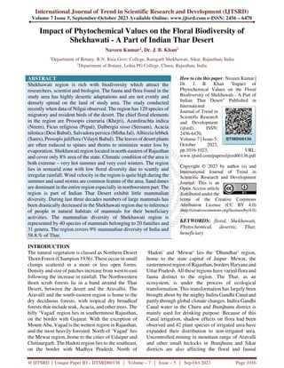 Impact of Phytochemical Values on the Floral Biodiversity of Shekhawati A Part of Indian Thar ...