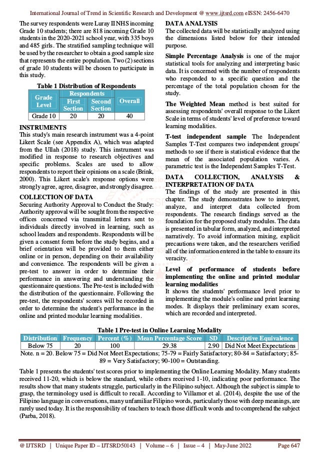 Online and Printed Modular Learning Modalities Student’s Performance in ...