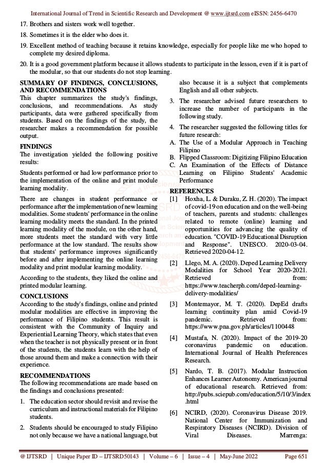 Online and Printed Modular Learning Modalities Student’s Performance in ...
