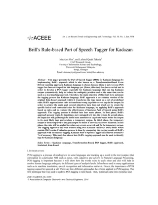 Brill's Rule-based Part of Speech Tagger for Kadazan | PDF