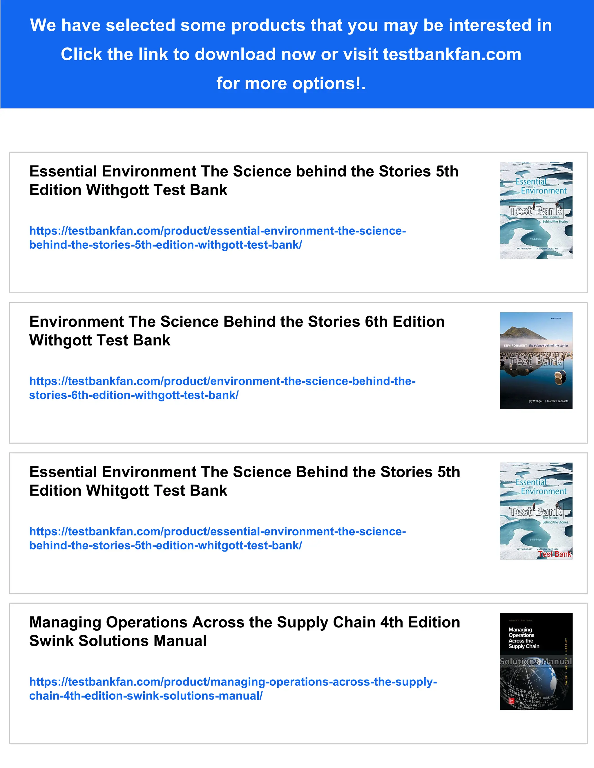 Environment The Science behind the Stories 5th Edition Withgott Test ...