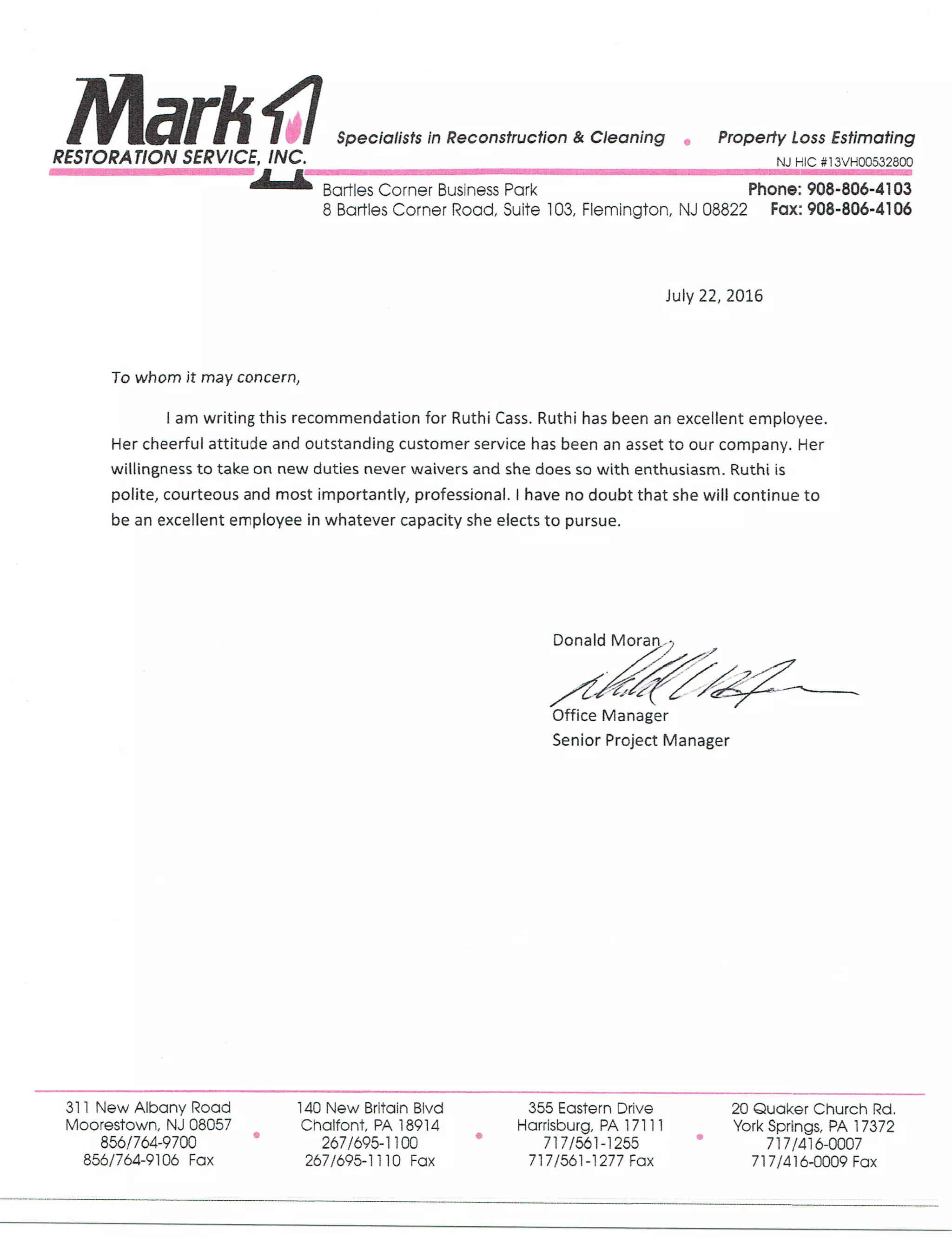 Mark 1 Restoration Reference Letter | PDF