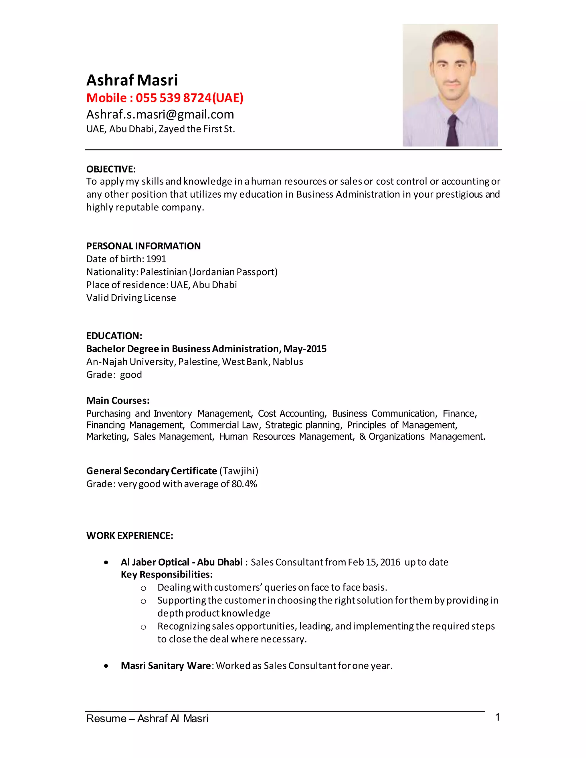 Ashraf Al Masri -Business Administration- Resume-UAE - Nov 15, 16 | DOCX