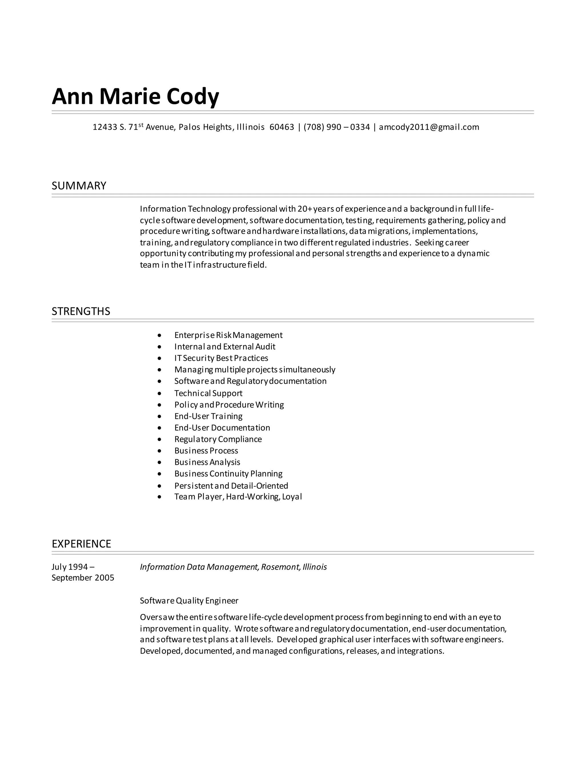 Ann Marie Cody Resume | PDF