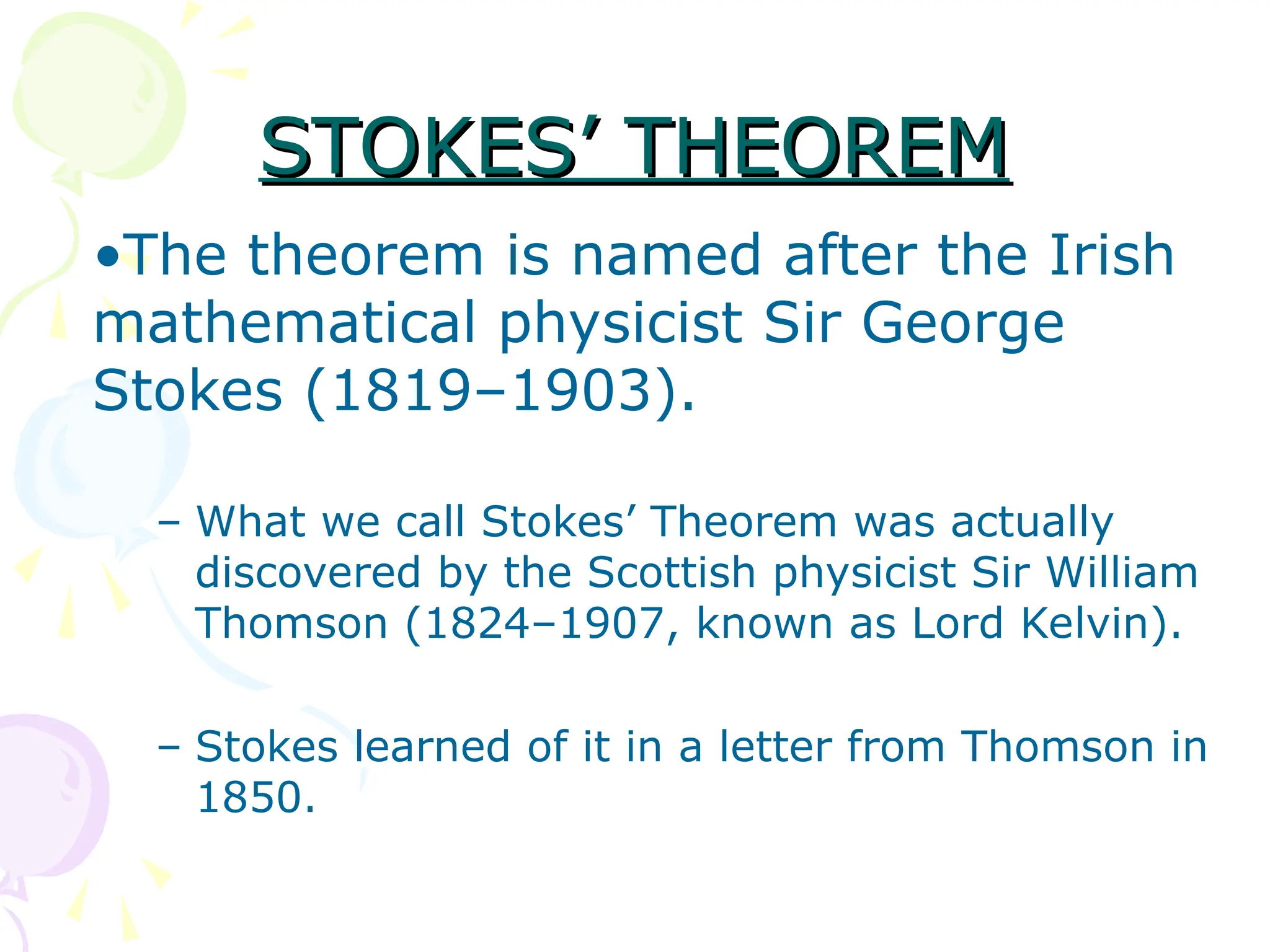 Stokes theorem studies and problems and solutions | PPT
